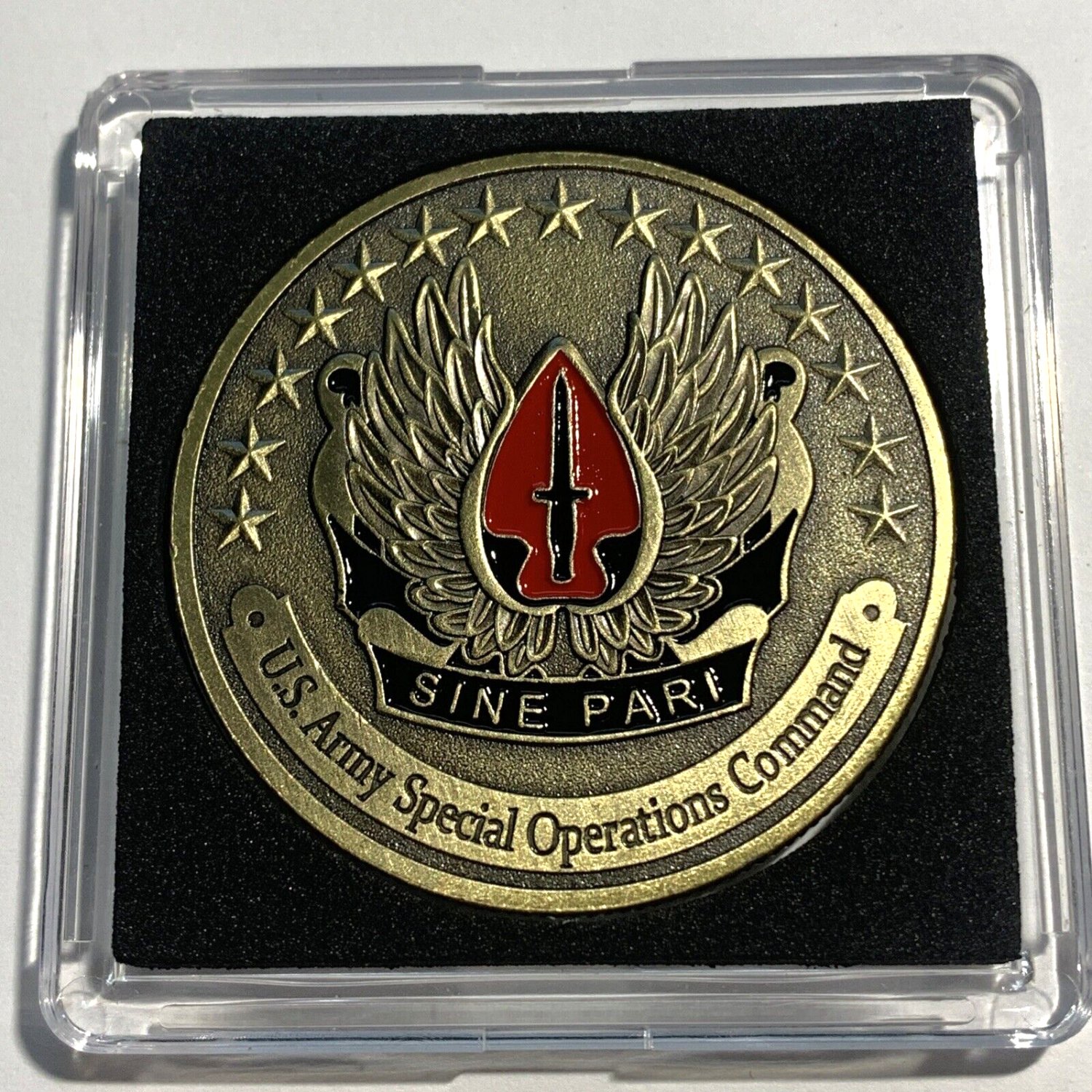 US Army Special Operations Command Challenge Coin Sine Pari-CASE INCLUDED!
