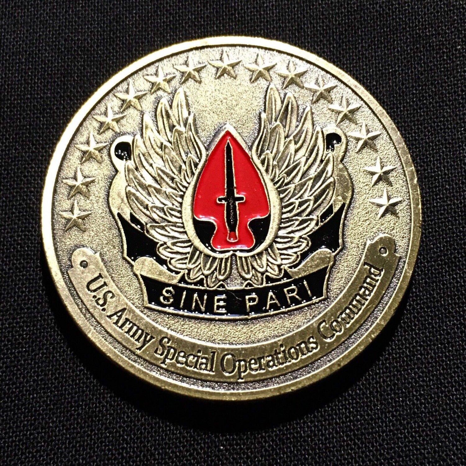 US Army Special Operations Command Challenge Coin Sine Pari-CASE INCLUDED!