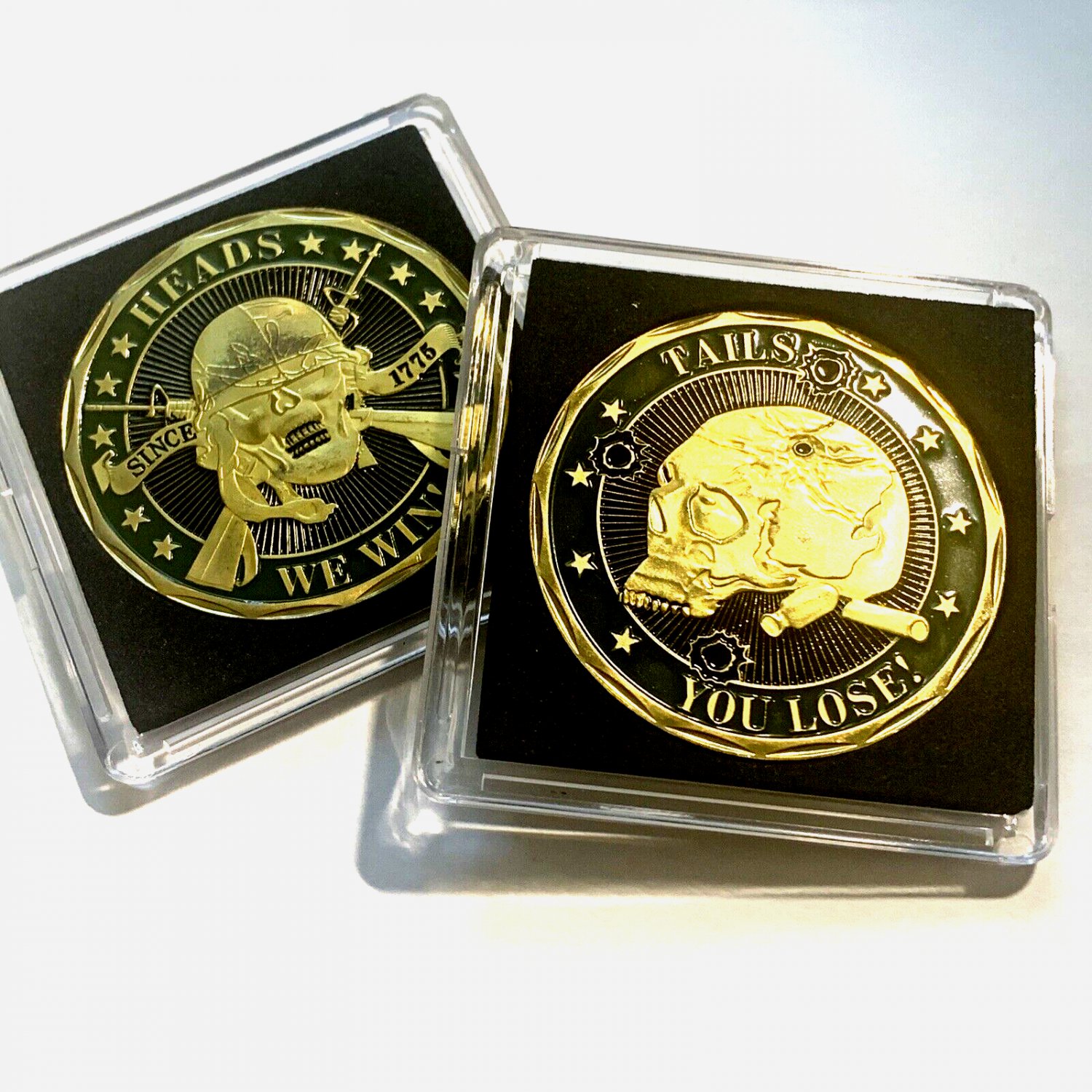 US ARMY MILITARY Challenge Coin Flip Heads Tails/Win Lose Skull Coin w ...