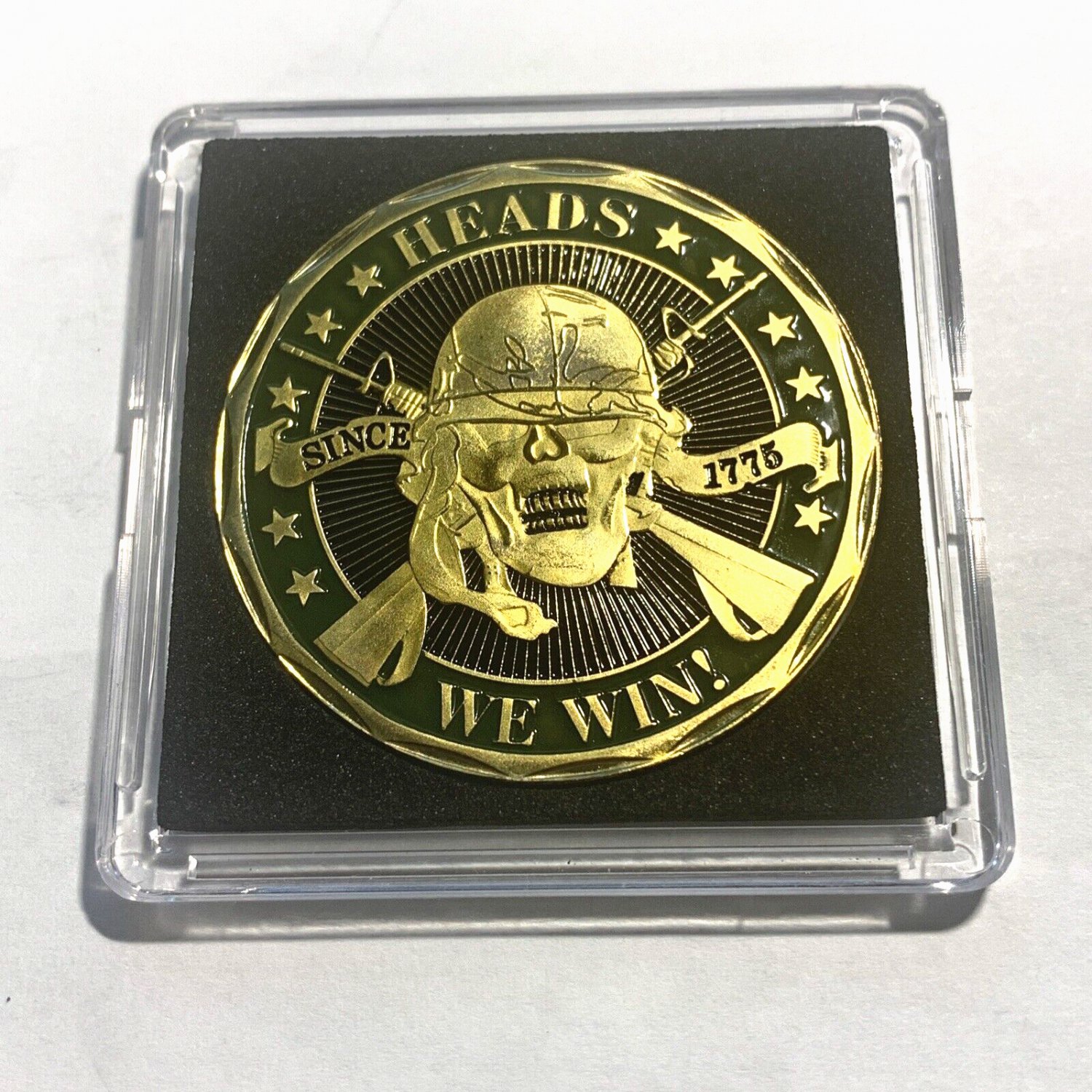 US ARMY MILITARY Challenge Coin Flip Heads Tails/Win Lose Skull Coin w ...