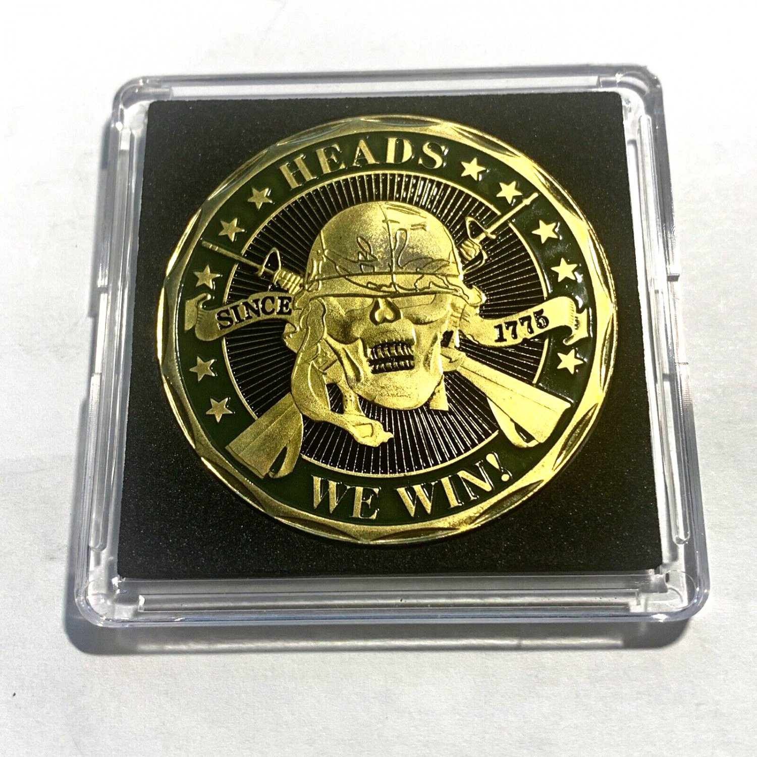 US ARMY MILITARY Challenge Coin Flip Heads Tails/Win Lose Skull Coin w ...