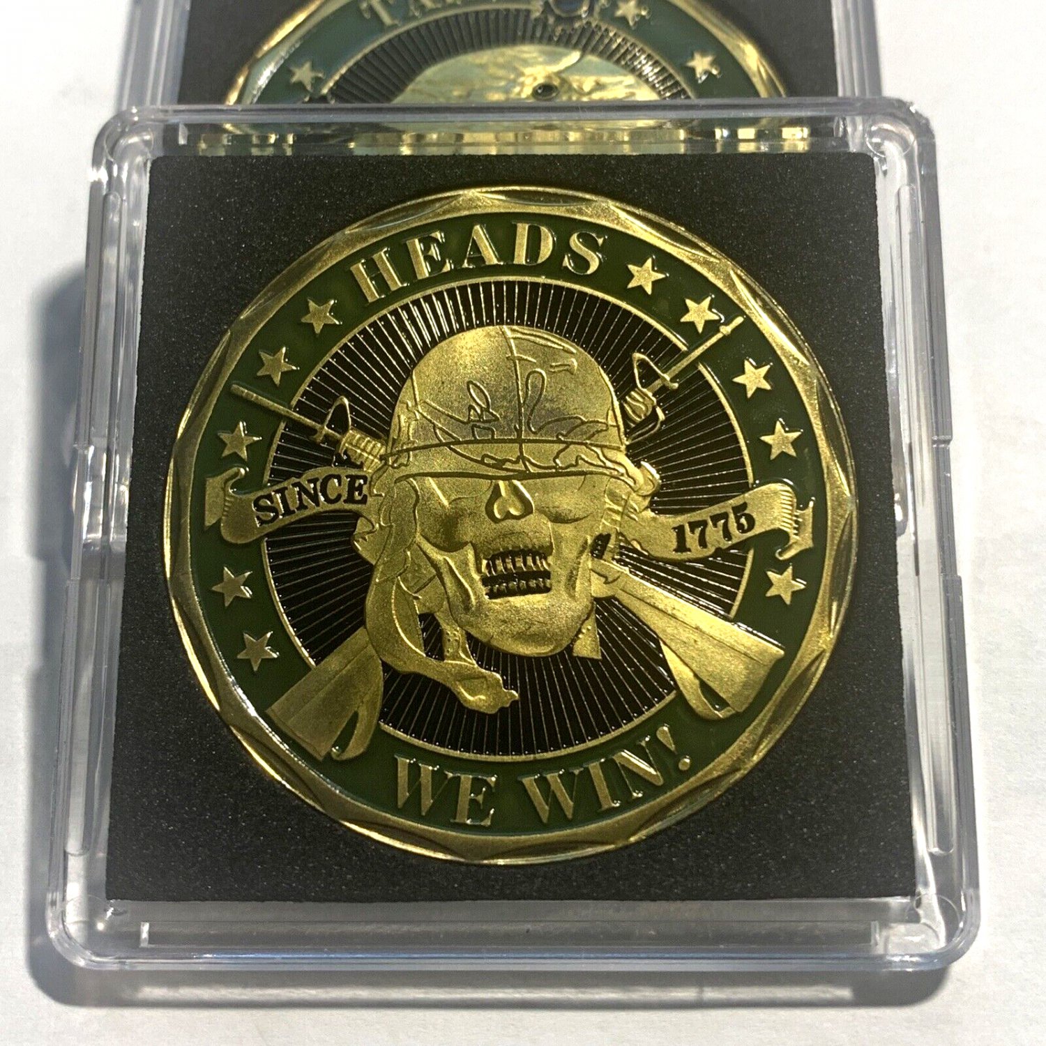 US ARMY MILITARY Challenge Coin Flip Heads Tails/Win Lose Skull Coin w ...