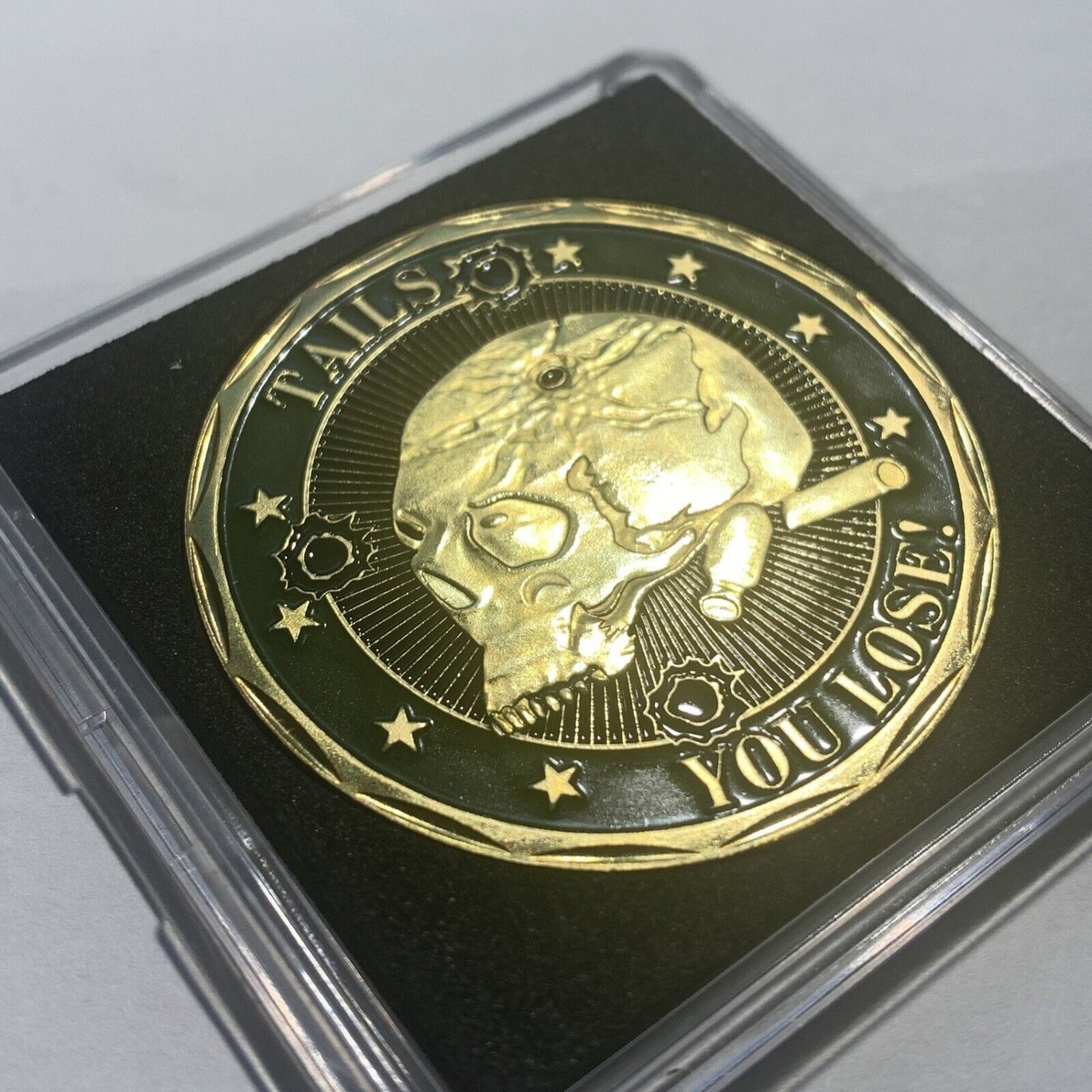 US ARMY MILITARY Challenge Coin Flip Heads Tails/Win Lose Skull Coin w ...