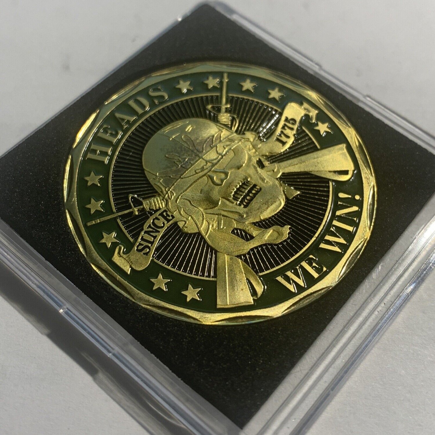 US ARMY MILITARY Challenge Coin Flip Heads Tails/Win Lose Skull Coin w ...