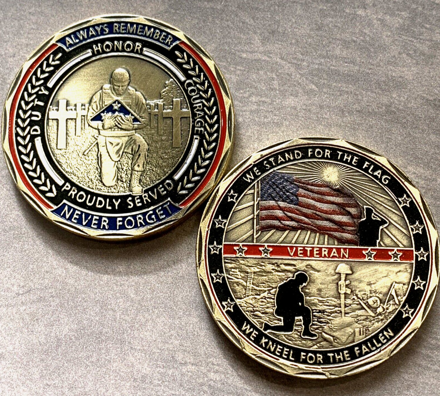 US Military VETERAN Challenge Coin Stand For the Flag ARMY-NAVY- USAF ...