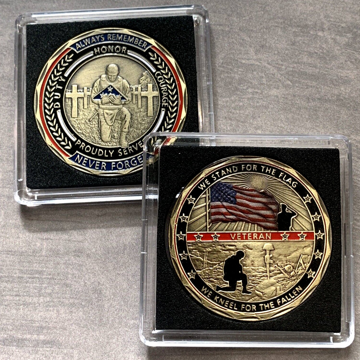 US Military VETERAN Challenge Coin Stand For the Flag ARMY-NAVY- USAF ...