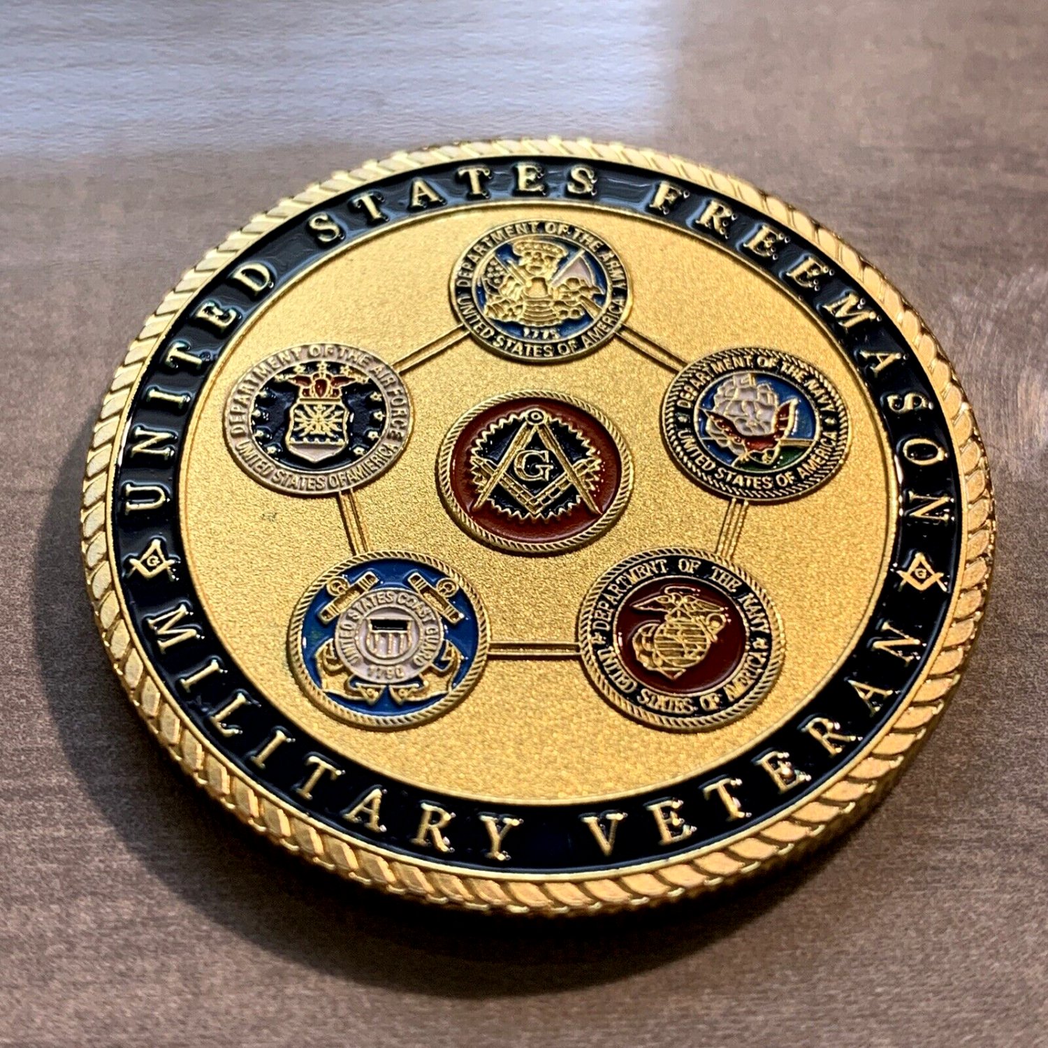 US Military VETERAN Challenge Coin *5 PACK* Freemason ARMY-NAVY-USAF-USCG