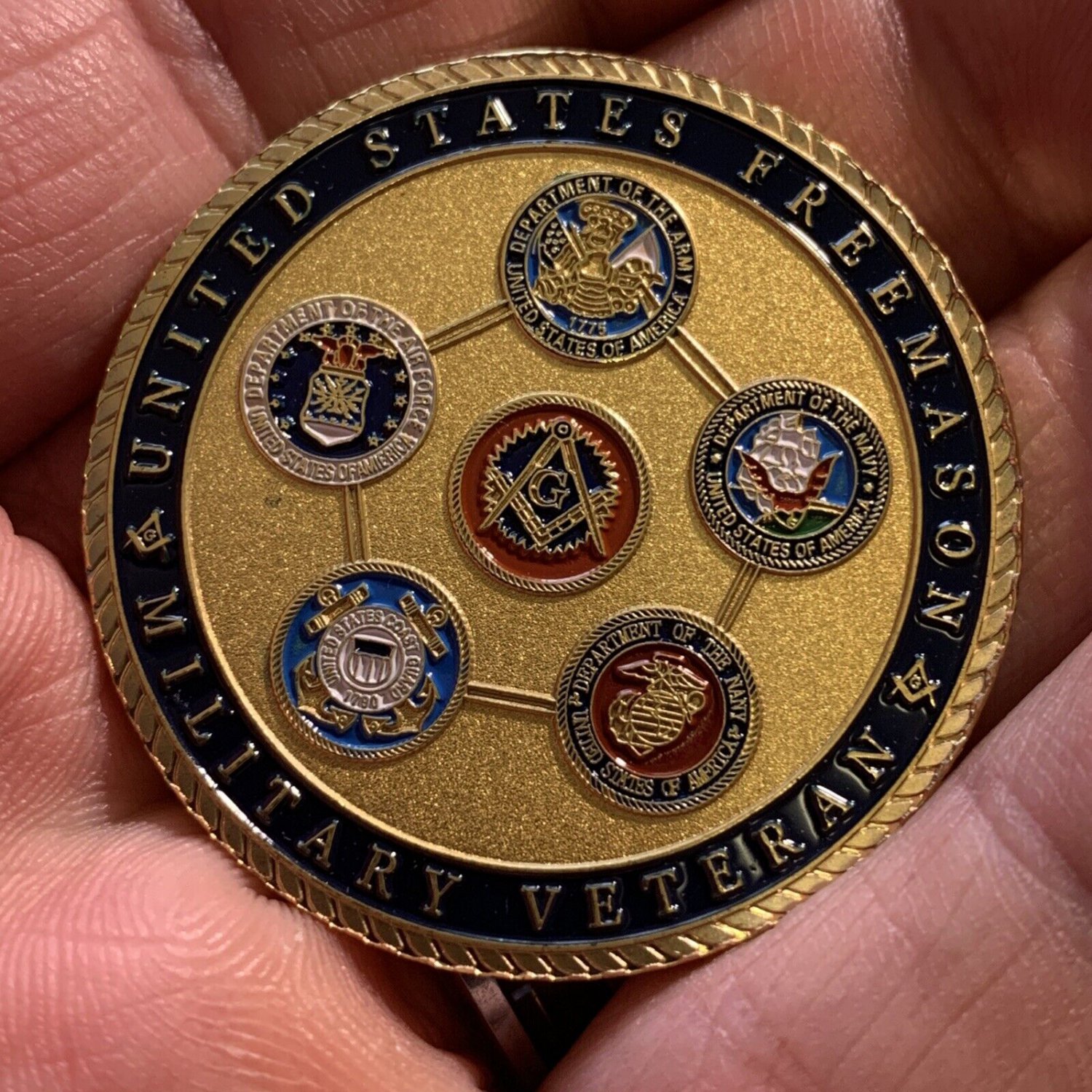 US Military VETERAN Challenge Coin *5 PACK* Freemason ARMY-NAVY-USAF-USCG