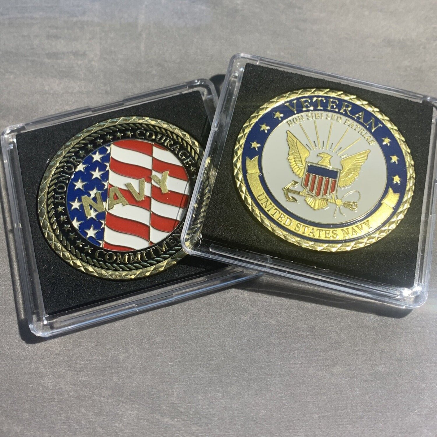 US NAVY Veteran Challenge Coin-Courage-Honor-Commitment USN New With Case!