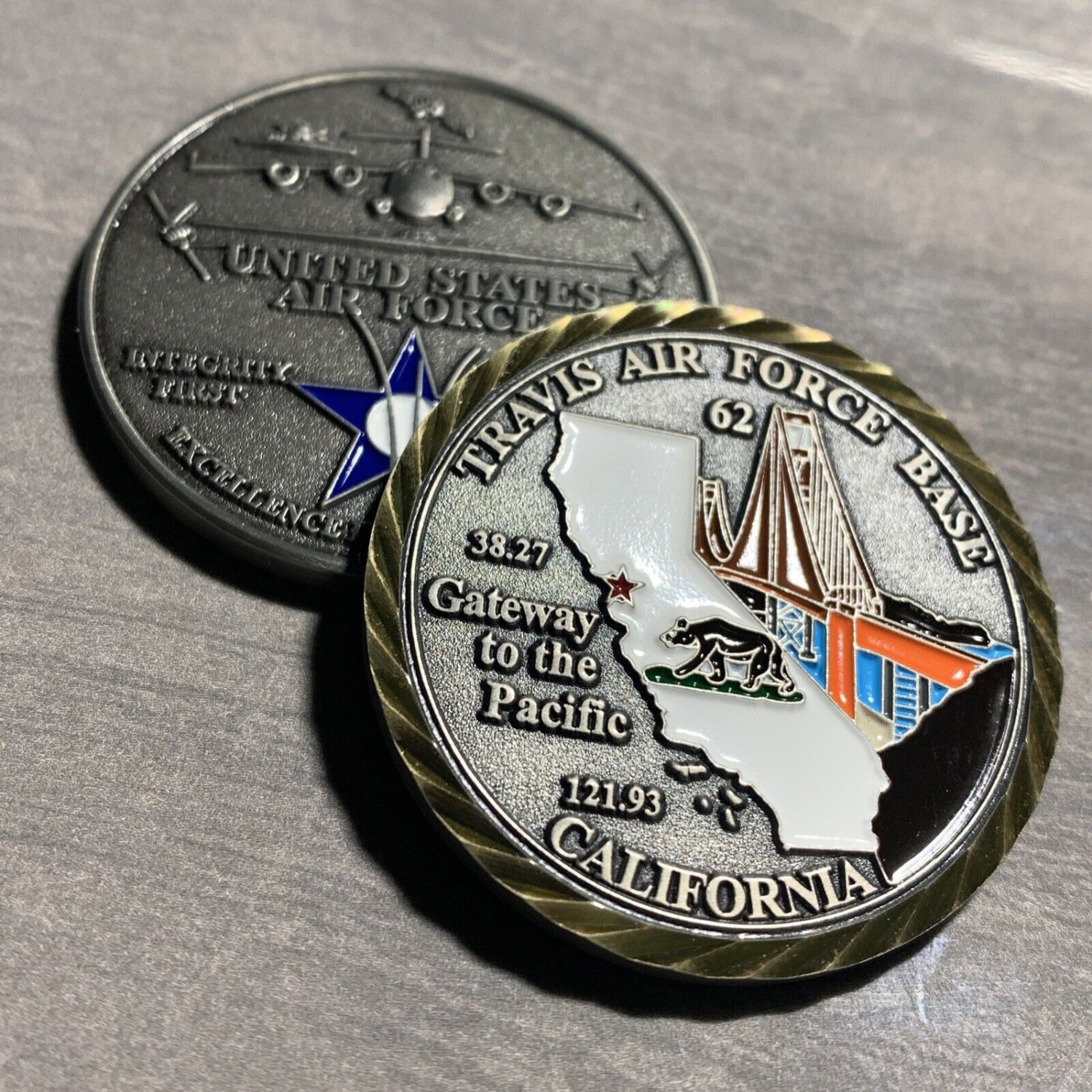 USAF TRAVIS AFB-Gateway to the Pacific Challenge Coin Brand New! Beautiful!