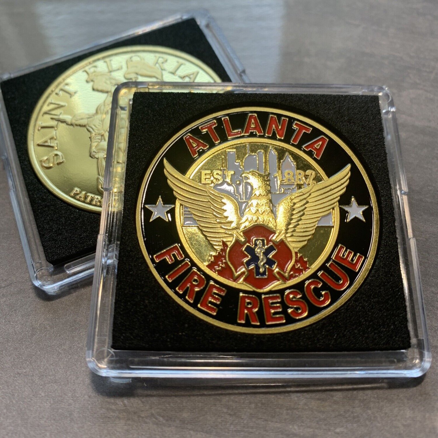 ATLANTA FIRE & RESCUE Challenge Coin St Florian Prayer w Case! Brand NEW!
