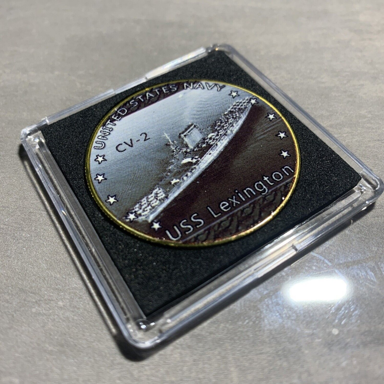 US Navy CHALLENGE COIN- WW2 -USS LEXINGTON CV-2 Aircraft Carrier w/Case
