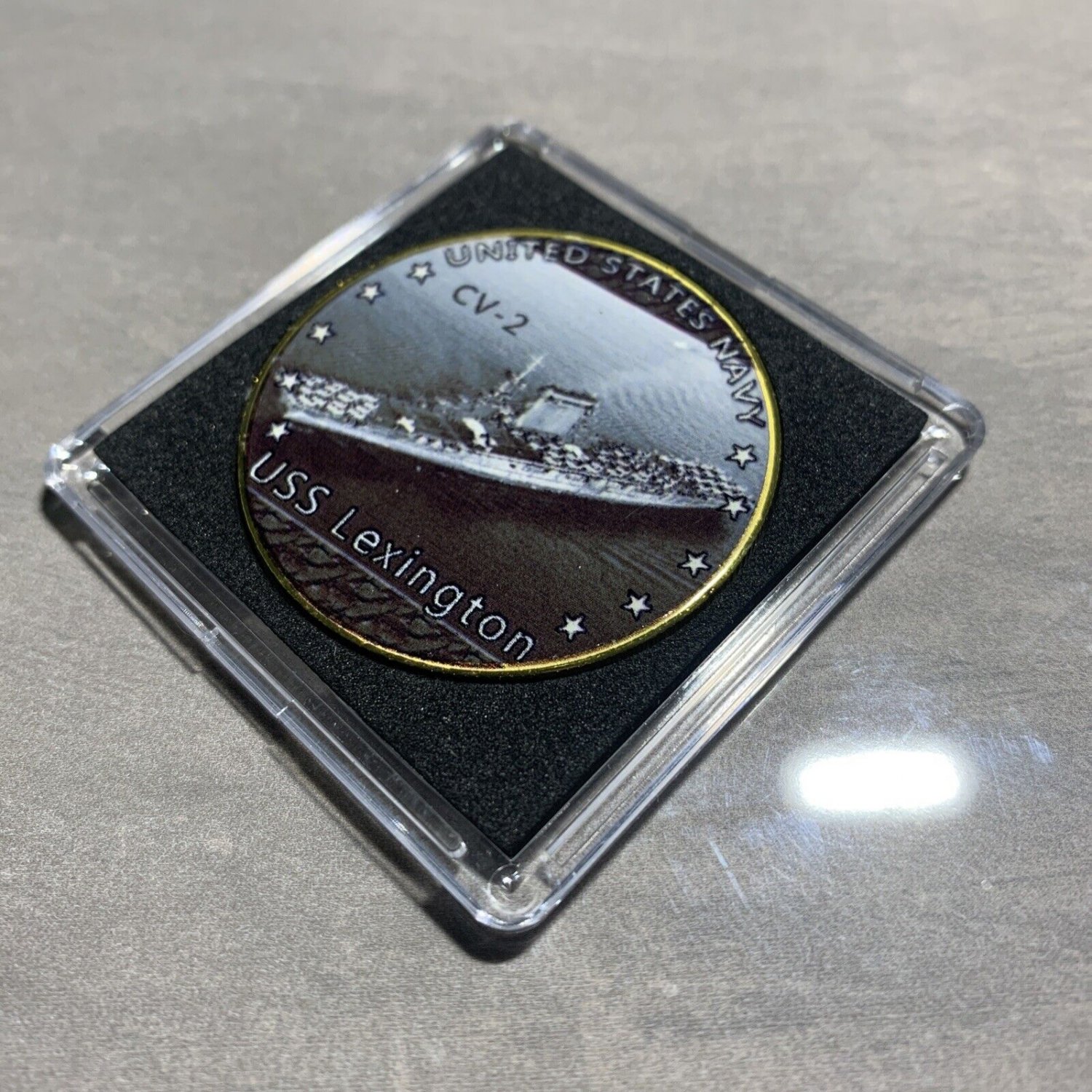 US Navy CHALLENGE COIN- WW2 -USS LEXINGTON CV-2 Aircraft Carrier w/Case