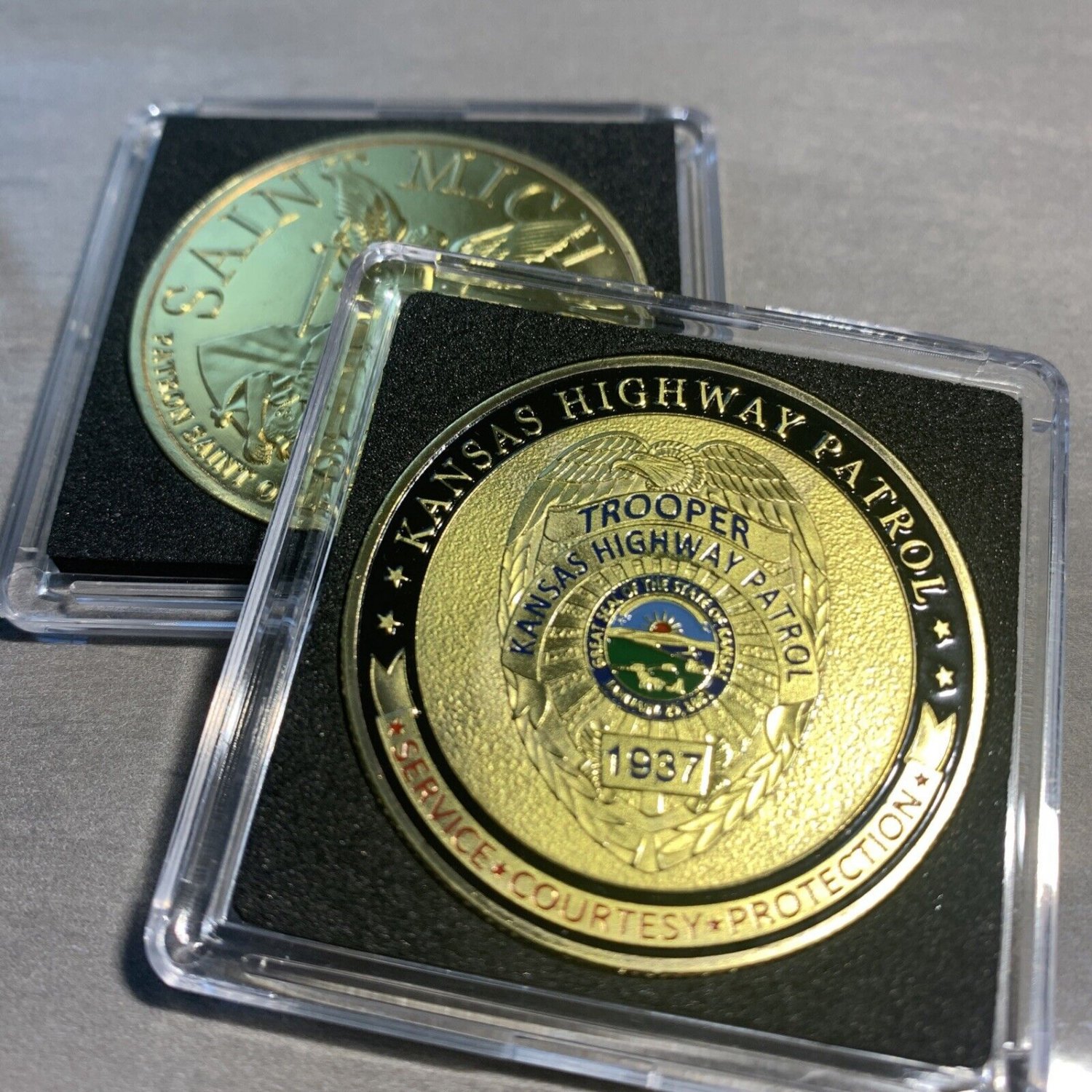 KANSAS HIGHWAY PATROL ST MICHAEL POLICE Challenge Coin 40mm with Case New!