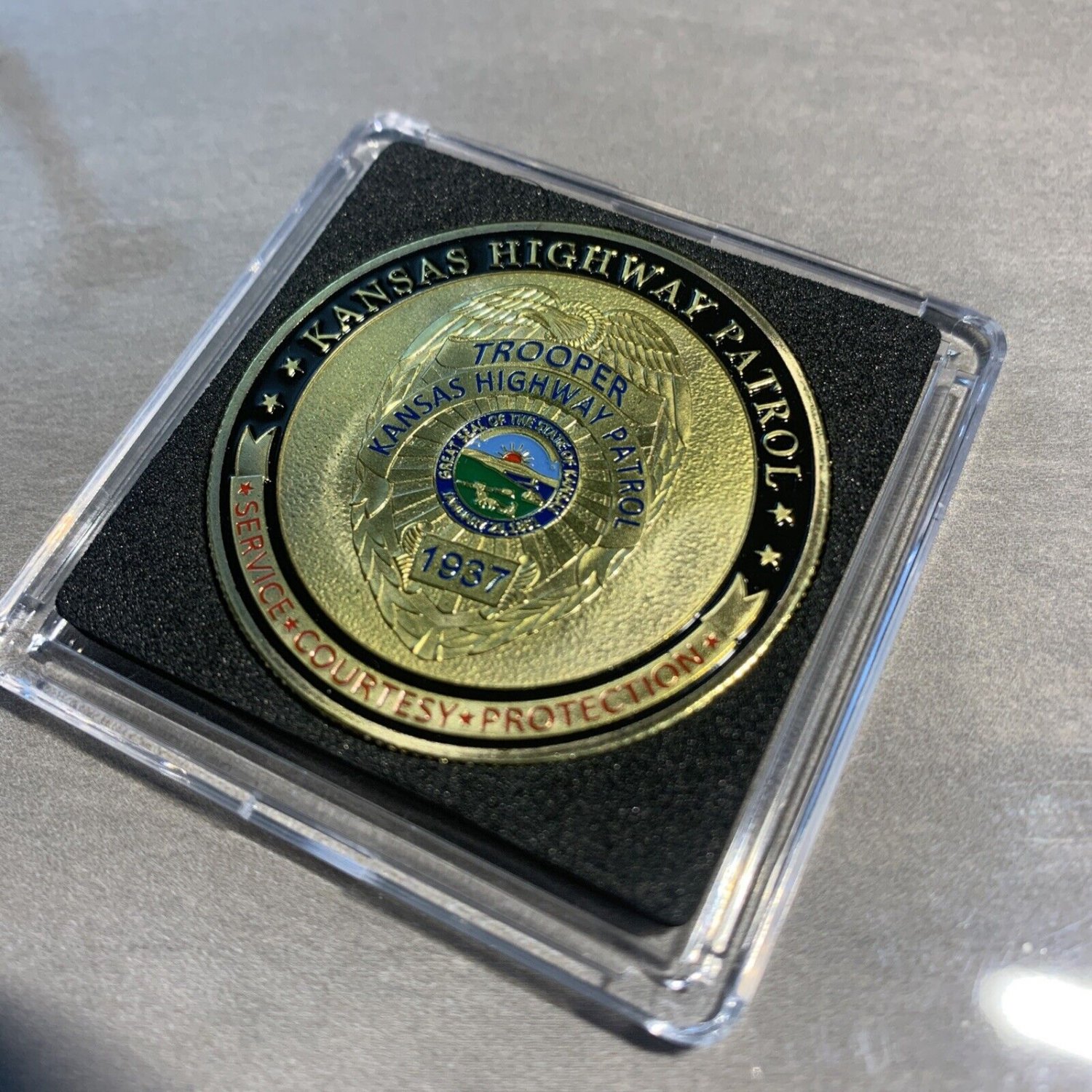 KANSAS HIGHWAY PATROL ST MICHAEL POLICE Challenge Coin 40mm with Case New!