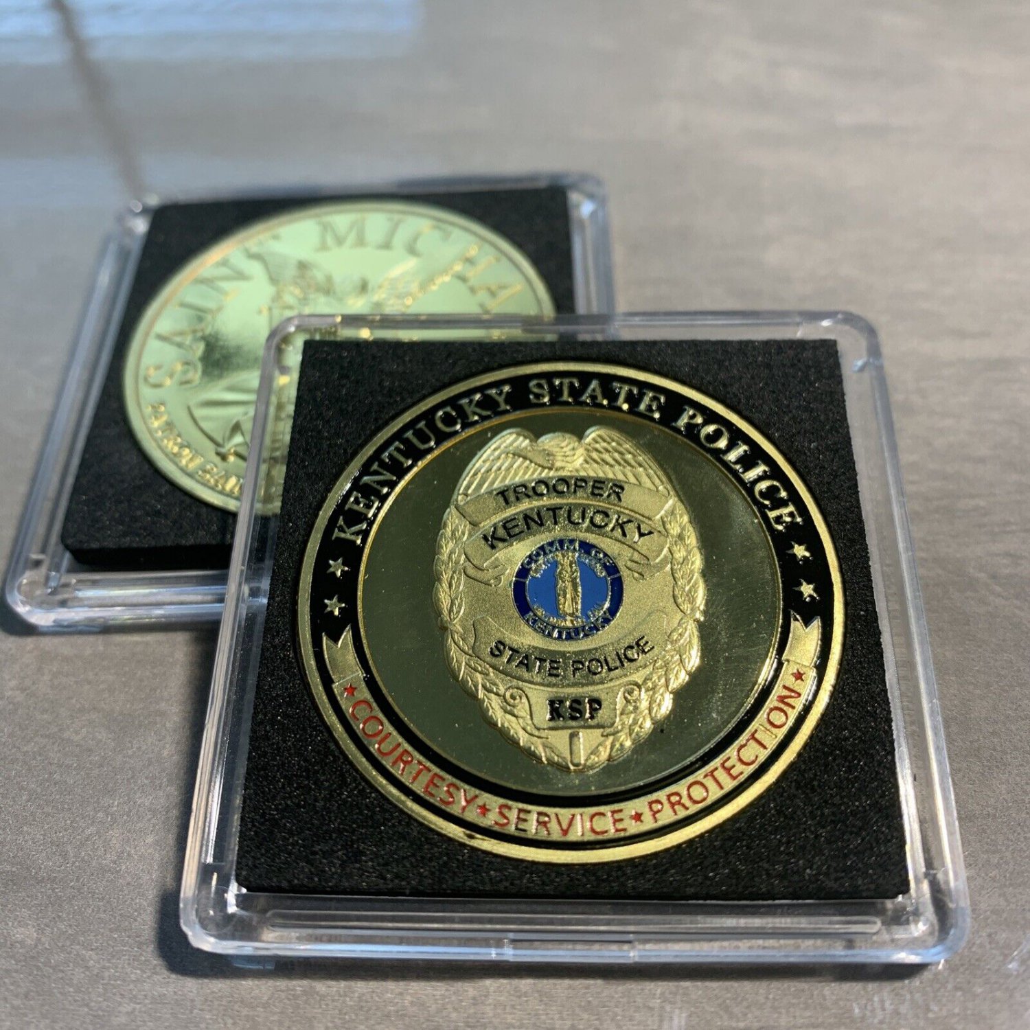 KENTUCKY STATE Police Trooper Challenge Coin St Michael Prayer W Case