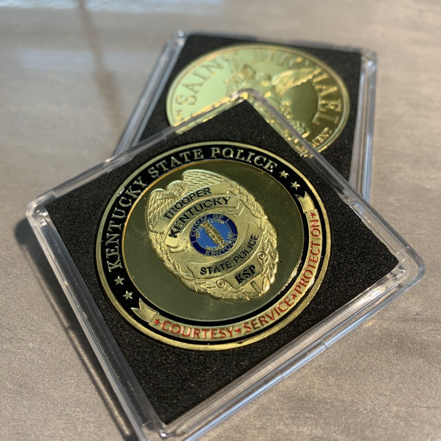 KENTUCKY STATE Police Trooper Challenge Coin St Michael Prayer W Case