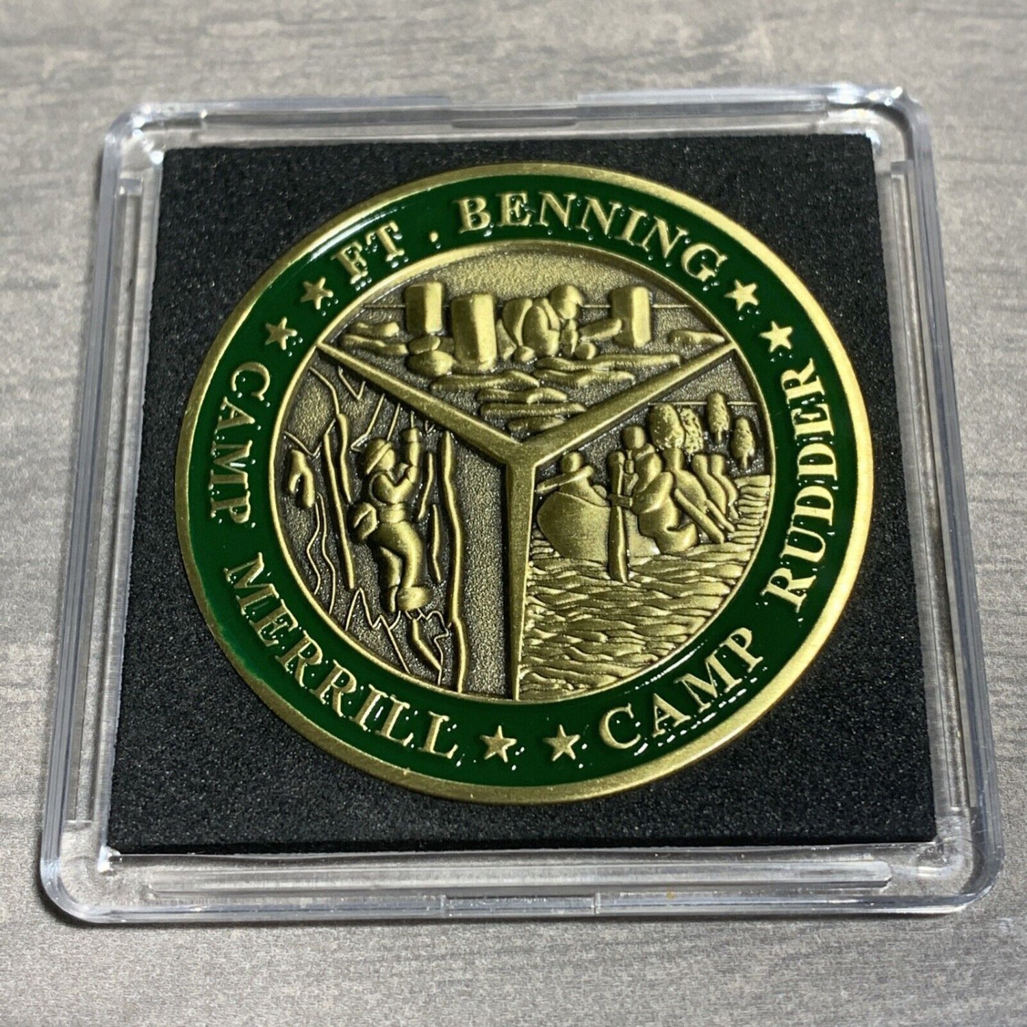 US ARMY RANGERS Challenge Coin-FT BENNING-CAMP MERRILL & RUDDER w Case