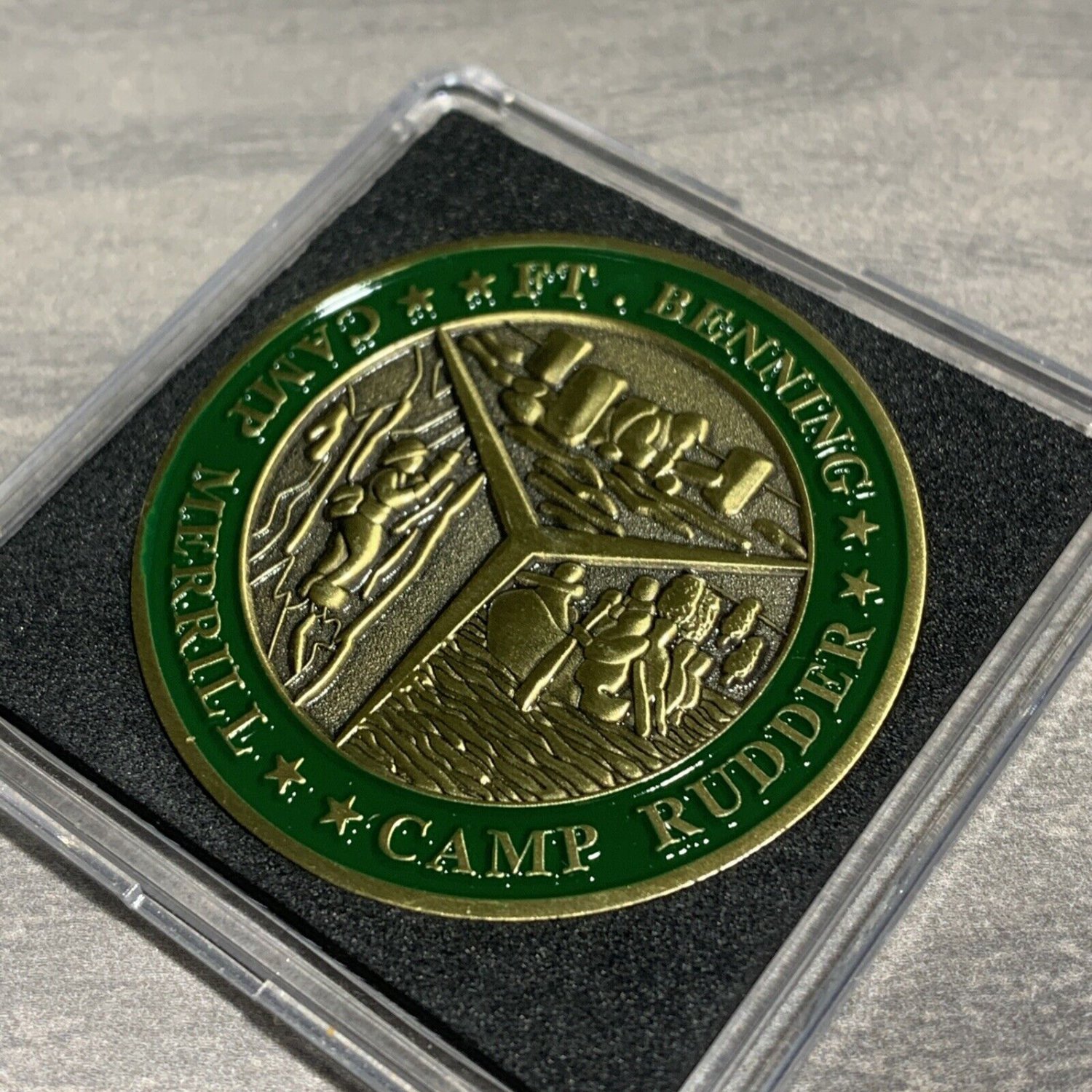 US ARMY RANGERS Challenge Coin-FT BENNING-CAMP MERRILL & RUDDER w Case