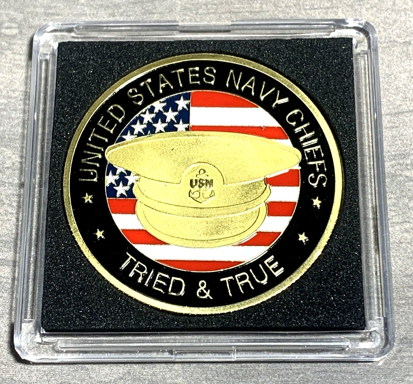 UNITED STATES NAVY Challenge Coin "CHIEFS" CPO TRIED AND TRUE with Case