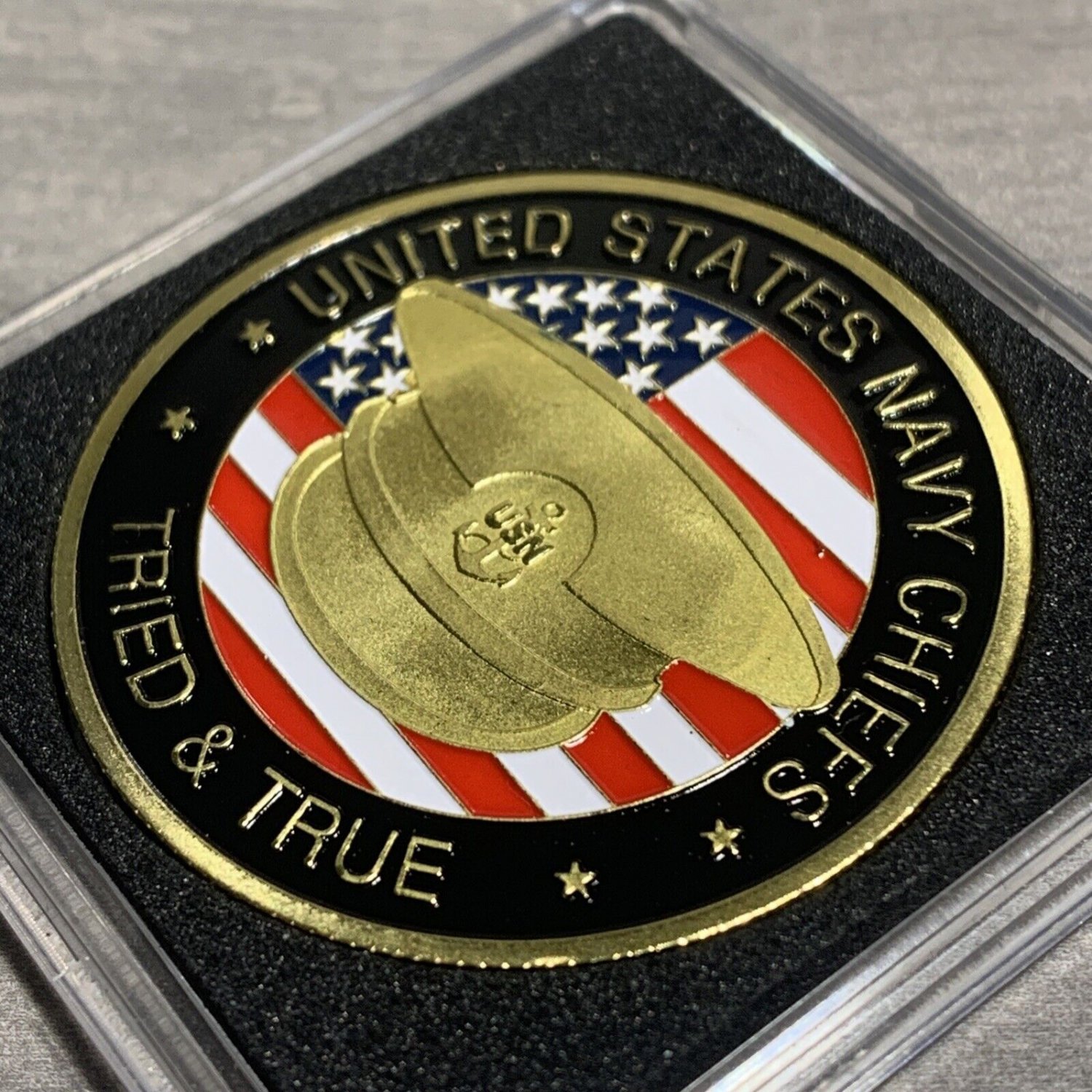UNITED STATES NAVY Challenge Coin "CHIEFS" CPO TRIED AND TRUE with Case