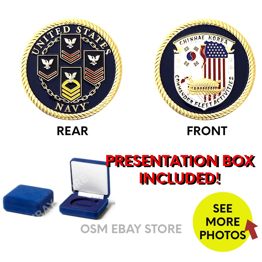 US NAVY CHINHAE KOREA Ranks-Commander Fleet Activities Challenge Coin 1 ...