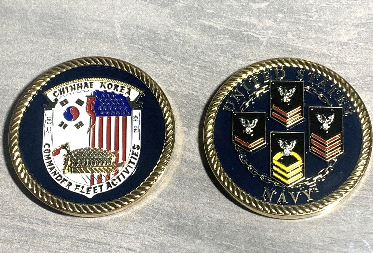 US NAVY CHINHAE KOREA Ranks-Commander Fleet Activities Challenge Coin 1 ...