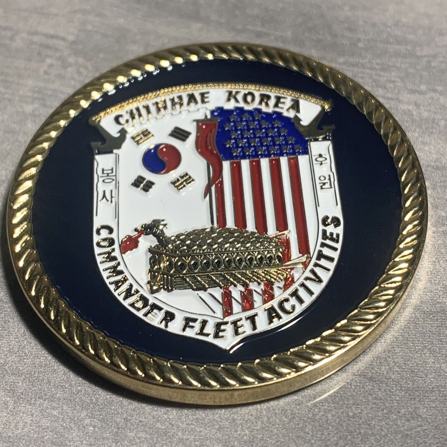 US NAVY CHINHAE KOREA Ranks-Commander Fleet Activities Challenge Coin 1 ...