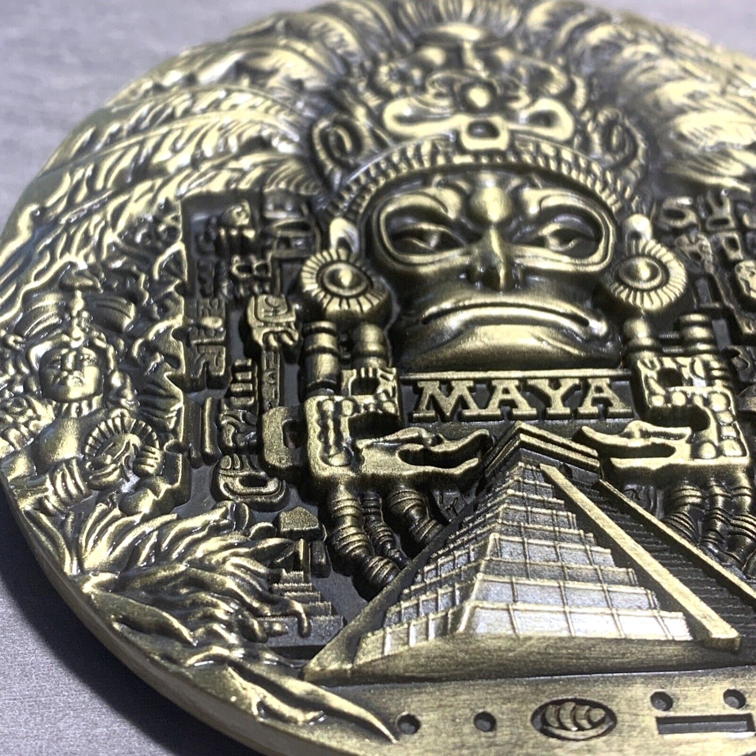 HUGE 3" AZTEC MAYAN CALENDAR-Maya Ancient Challenge Coin FAST SHIPPING!