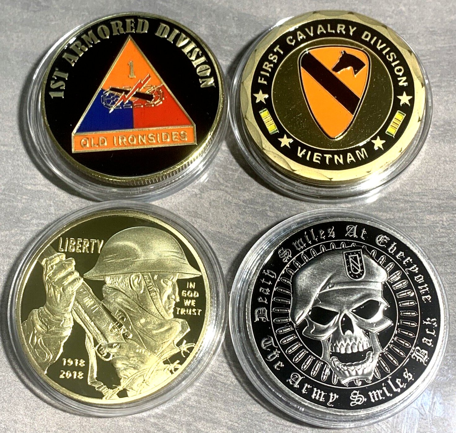 US ARMY CHALLENGE COIN LOT OF 4-1ST INF-1ST DIV-100 YR-DEATH Offers ...