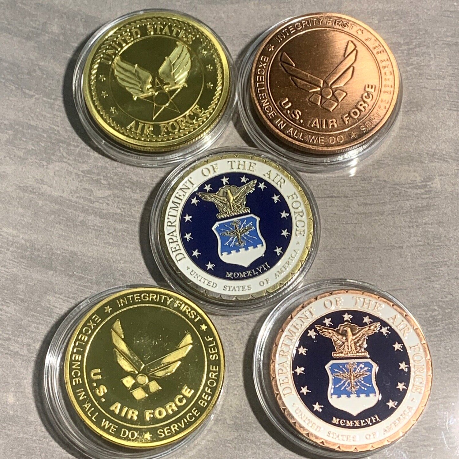 USAF F-15 F-16 F-22 F-35 F-117 STEALTH CHALLENGE COIN LOT OF 5-GREAT SET!