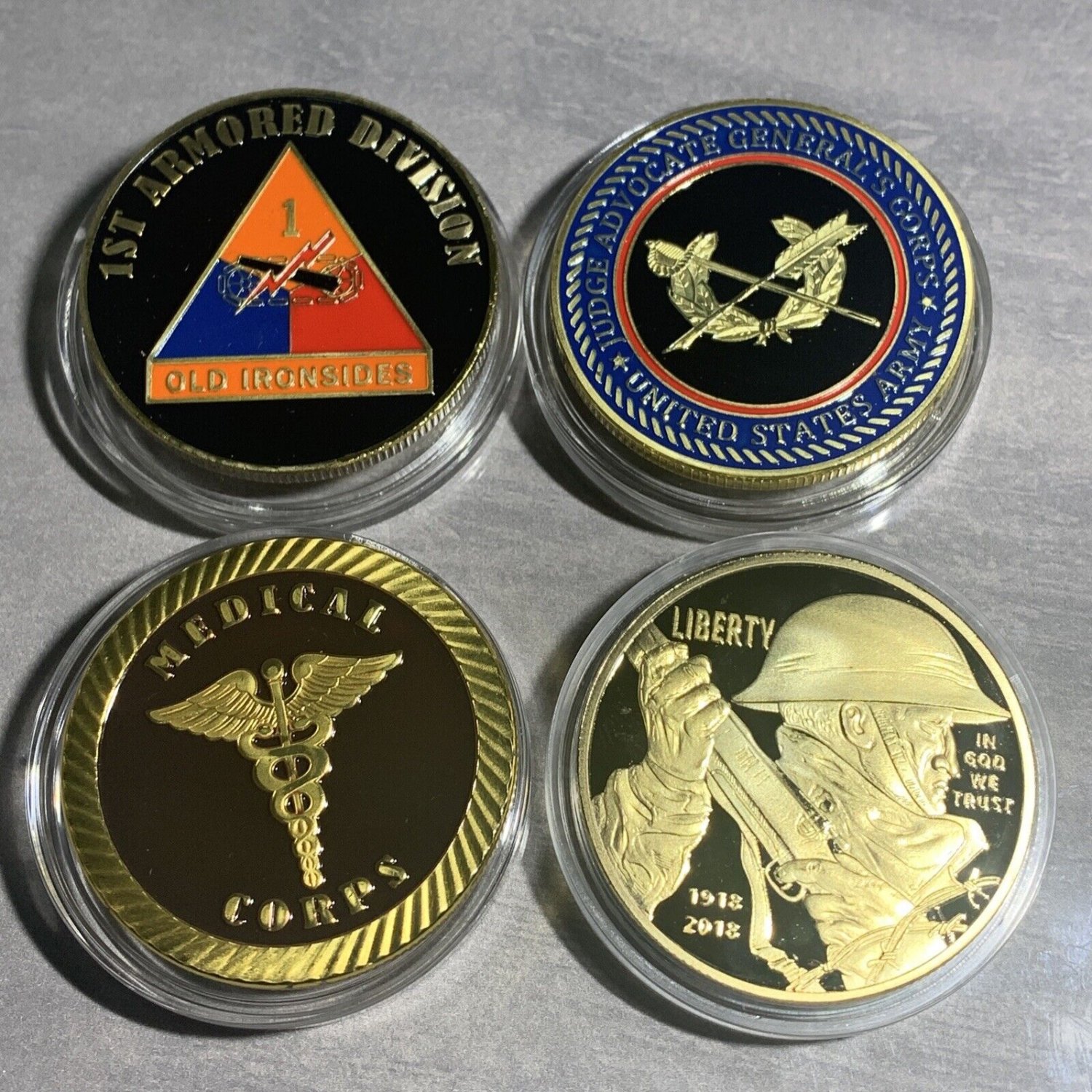 US ARMY CHALLENGE COIN LOT OF 4-1ST ARMORED-100 YR-MEDIC-JAG Offers ...