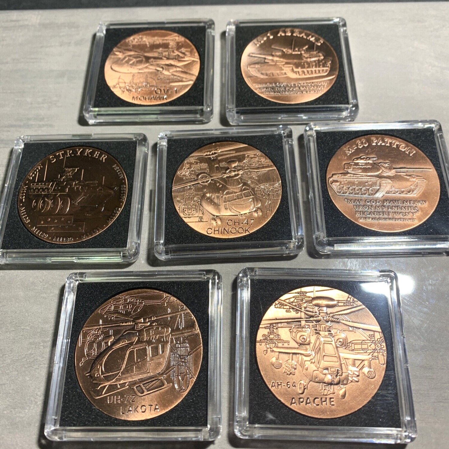 US ARMY CHALLENGE COIN LOT 7 PCS-Patton Tank-Stryker-Apache-Dakota ...
