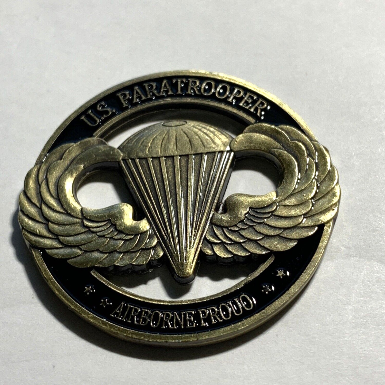 US ARMY PARATROOPER Airborne Challenge Coin-Hallow Bronze/Black NEW! IN ...