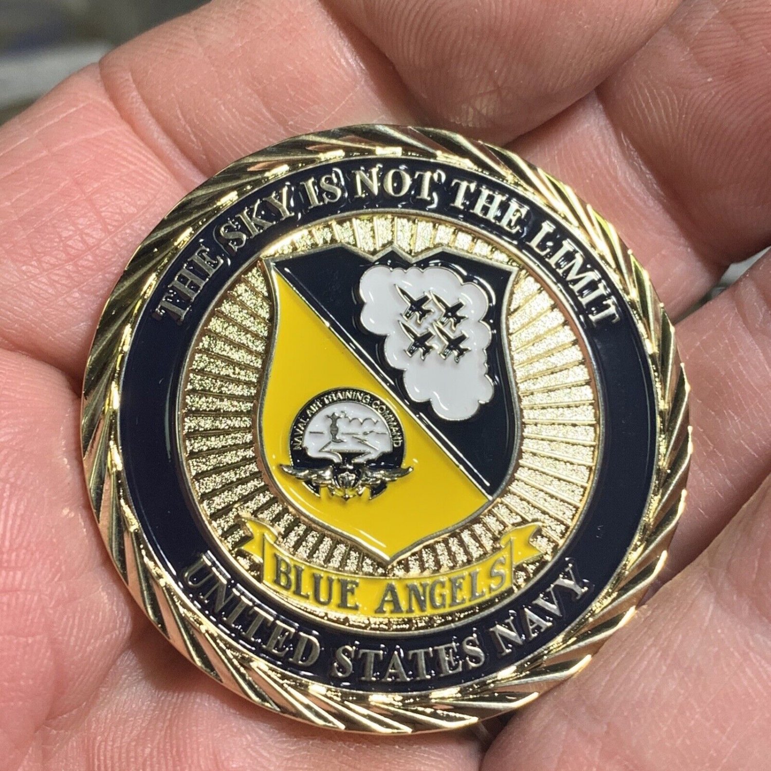 US Navy BLUE ANGELS "The Sky Is Not the Limit 1.75" CHALLENGE COIN w STAND