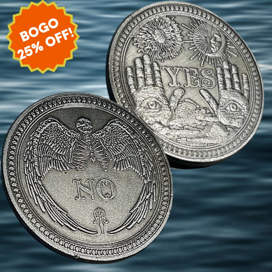 SKULL Skeleton Ouija Yes/No Lucky Fortune Teller Flip Silver Challenge ...