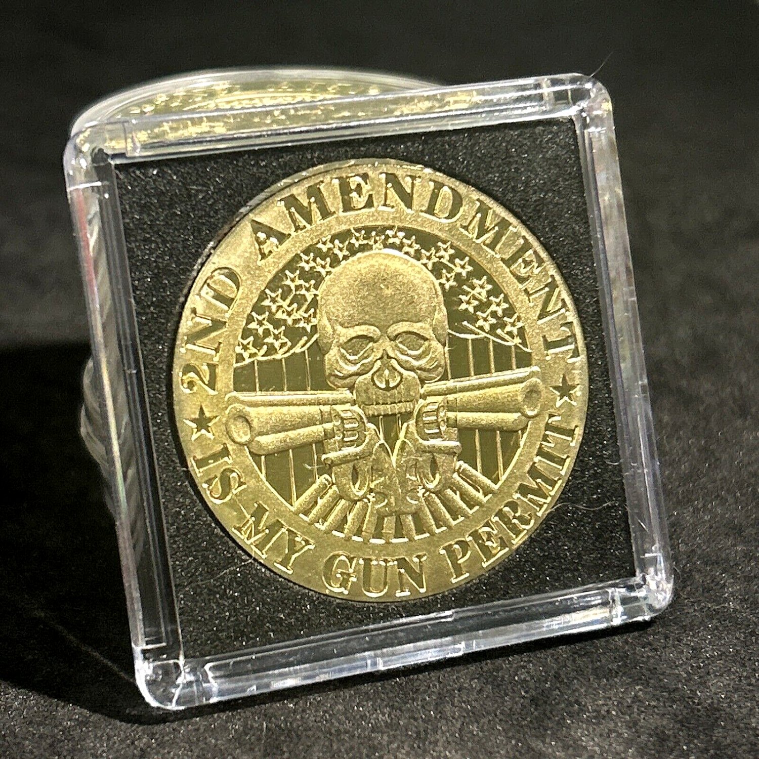 2nd Amendment SKULL Challenge Coin Right to Keep & Bear Arms w Case!