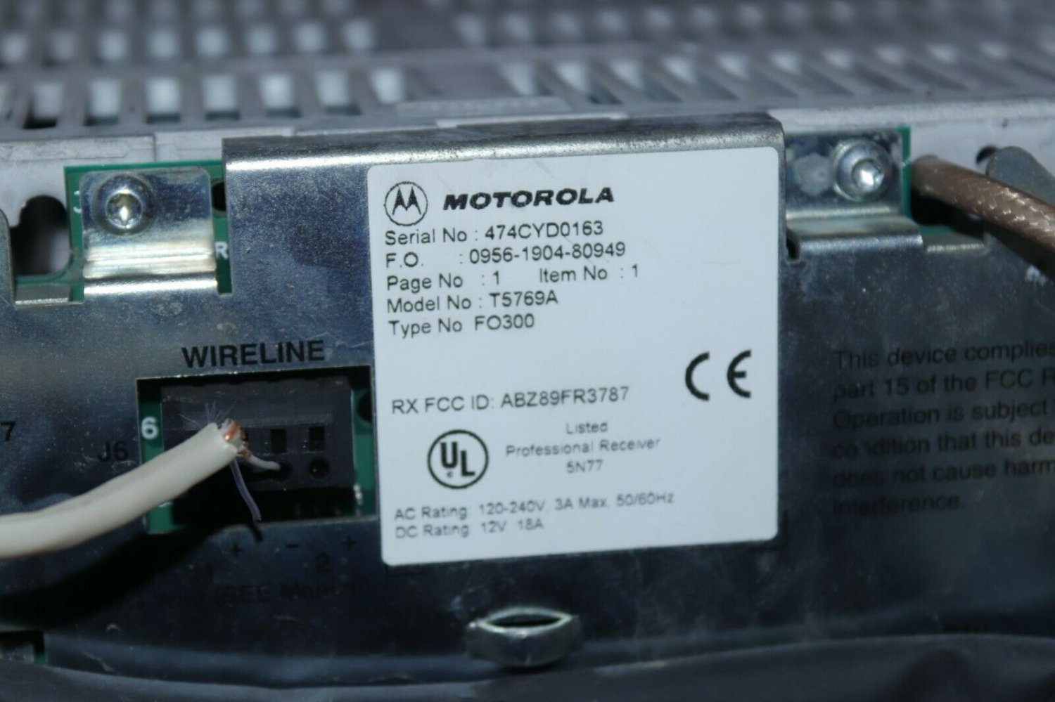 Motorola MTR2000 TS769A FCC ID- abz89fr3787 VHF Receiver Repeater #2