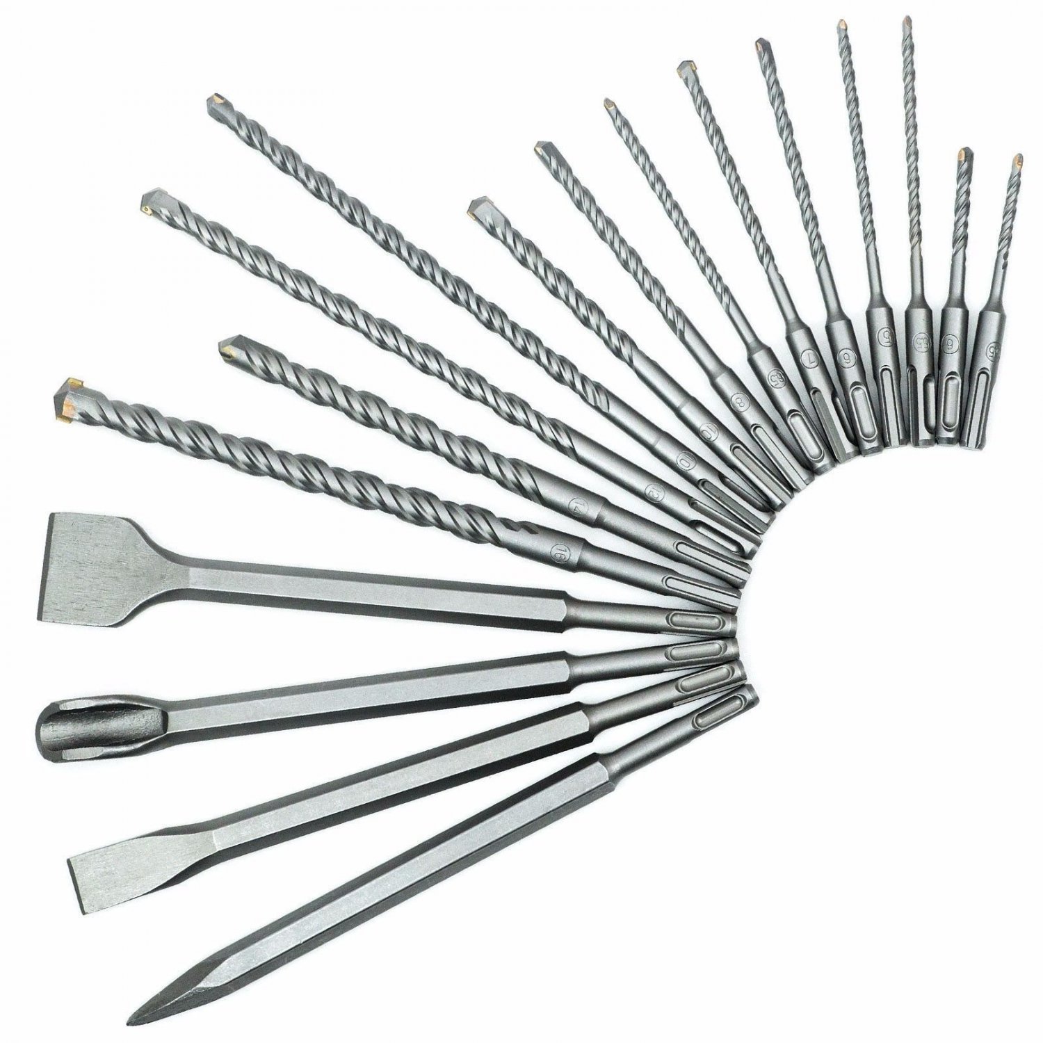 New 17pc Rotary Hammer Drill Sds Plus Bit Bits Chisel Set Concrete Fits