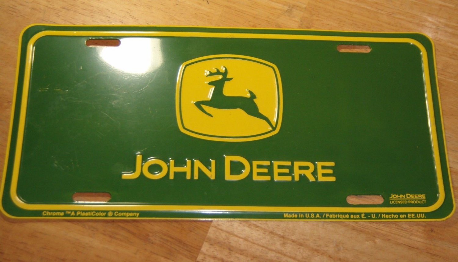 John Deere License Plate Green Yellow Metal Embossed Logo Tag Sign