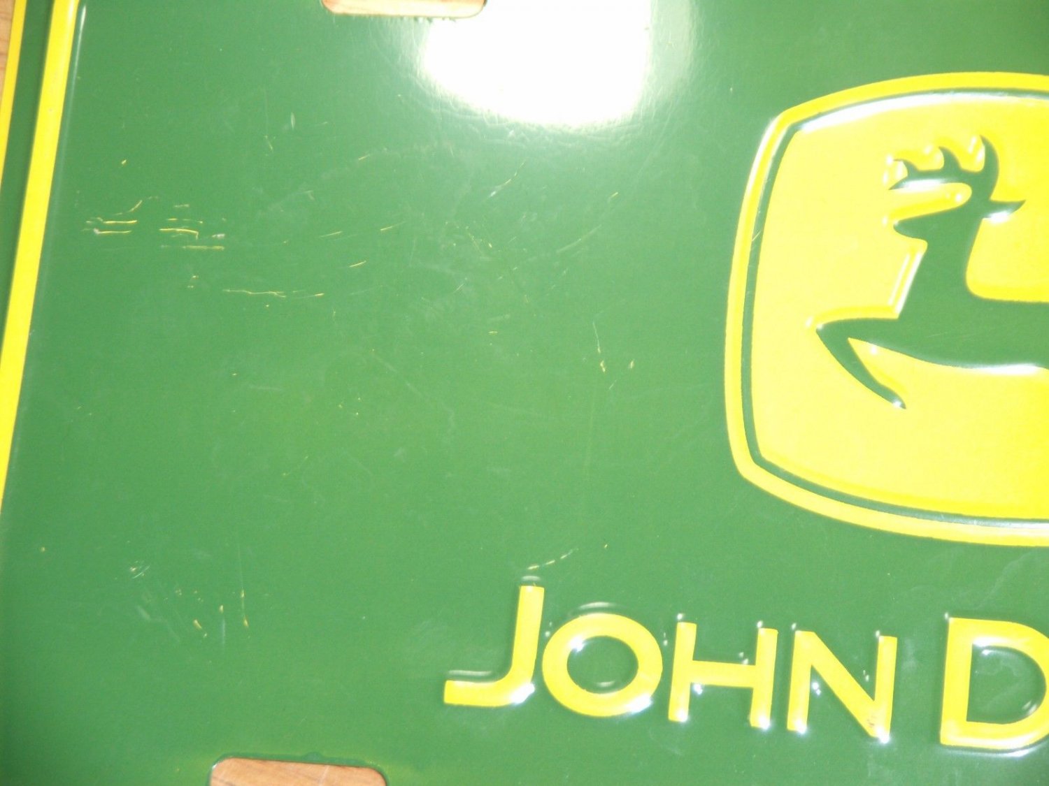 John Deere License Plate Green Yellow Metal Embossed Logo Tag Sign