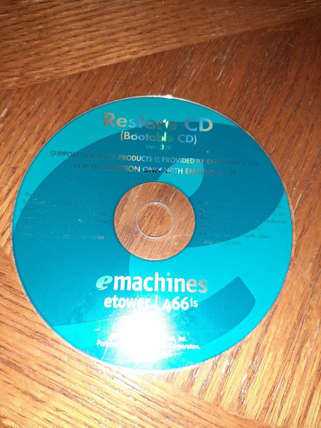 EMachines Ver 3.9 Restore/Bootable CD for ETower 466is