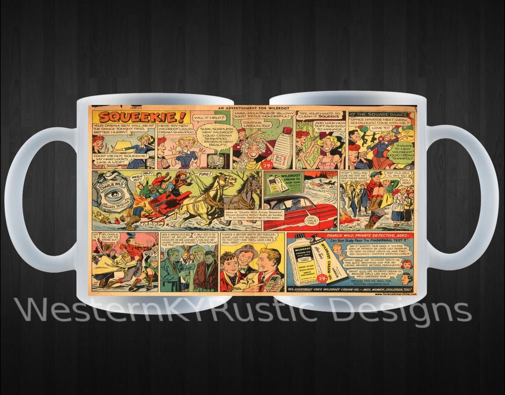 Vintage Wildroot Hair Tonic Comic Book Ad Advertisement on NEW Coffee Mug
