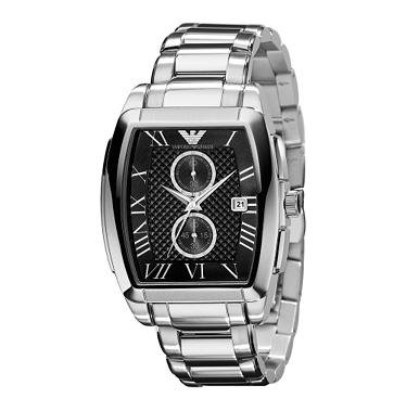NEW EMPORIO ARMANI AR0937 RECTANGLE BLACK DIAL SILVER TONE MEN'S WATCH