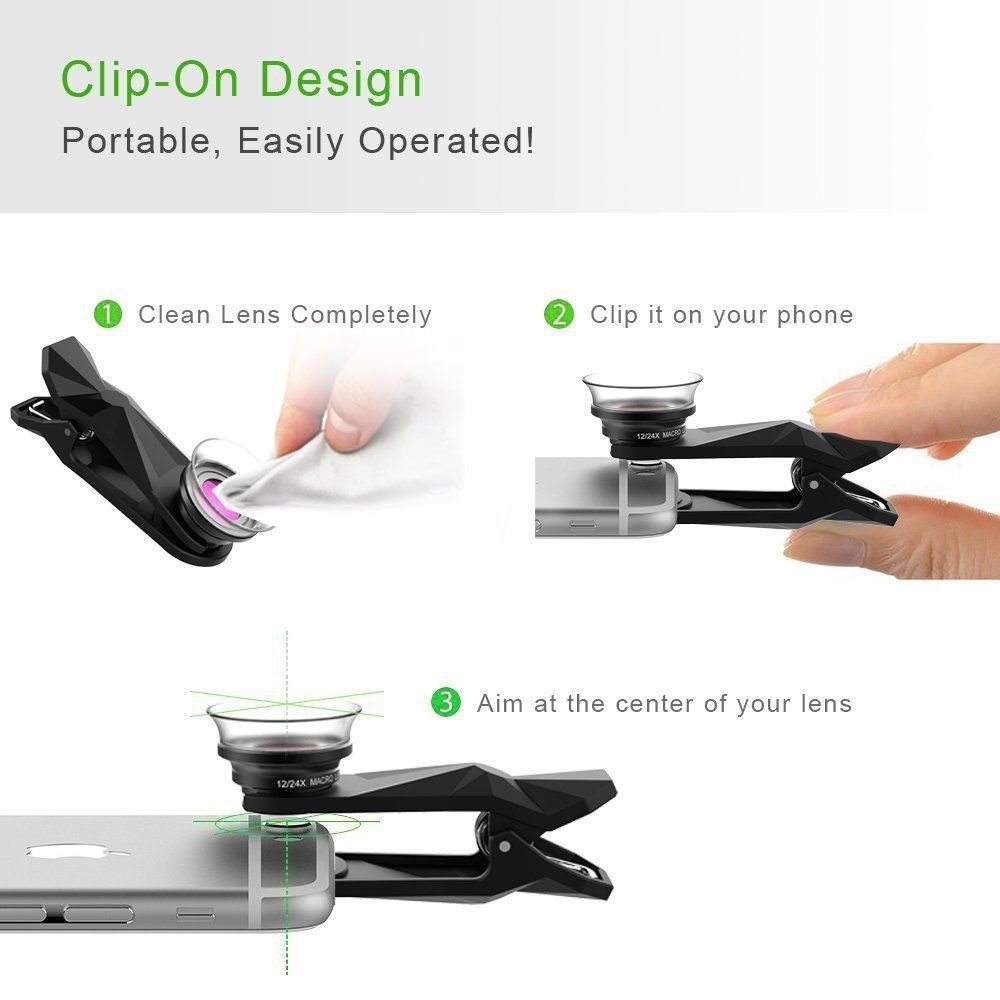 2 in 1 Macro Lens Kit for Smart Phone/ipad/Tablet PC ,12X+24X Macro lens