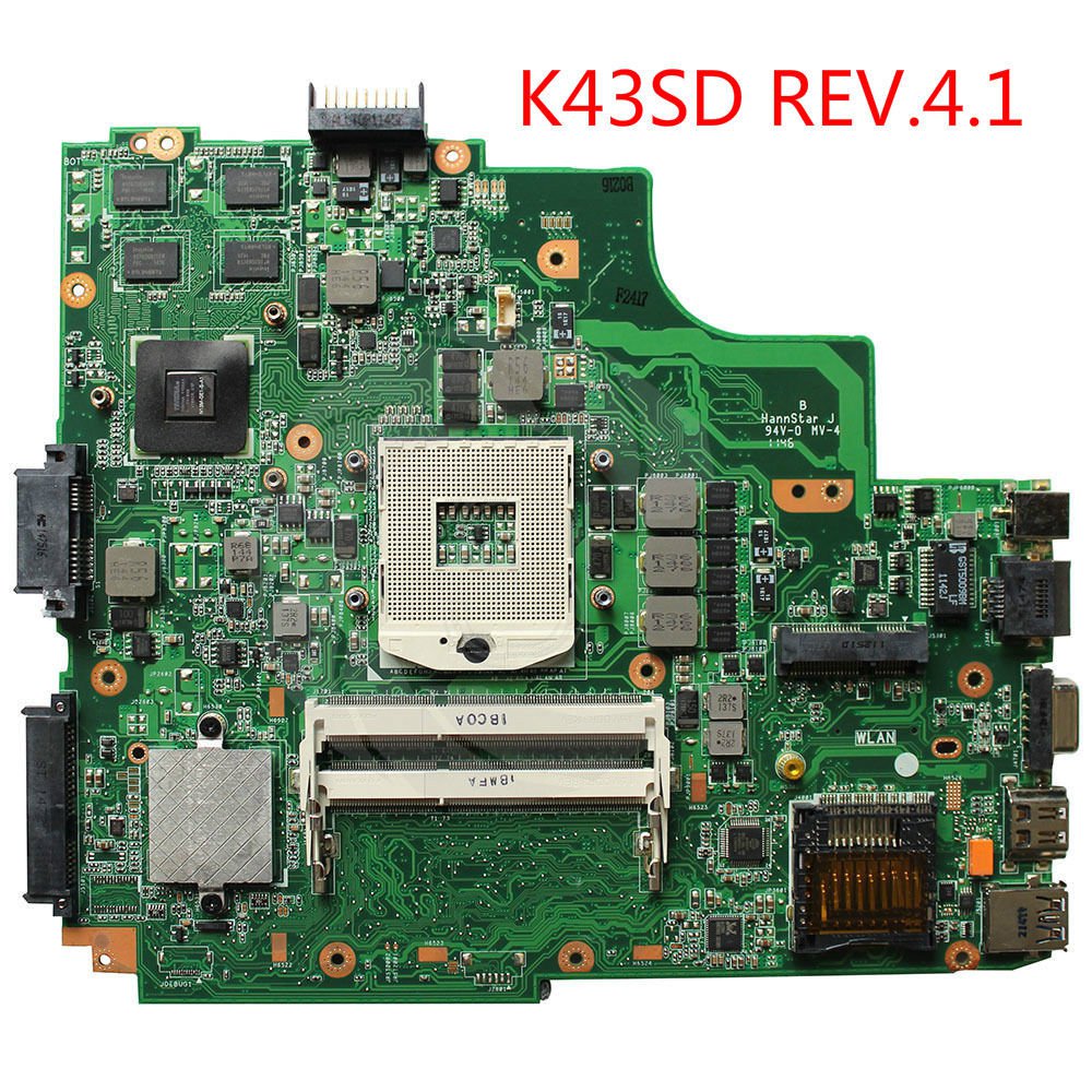 K43SD Rev:4.1 laptop mainboard For Asus A43S K43S HM65 VRAM 2GB PGA989 ...