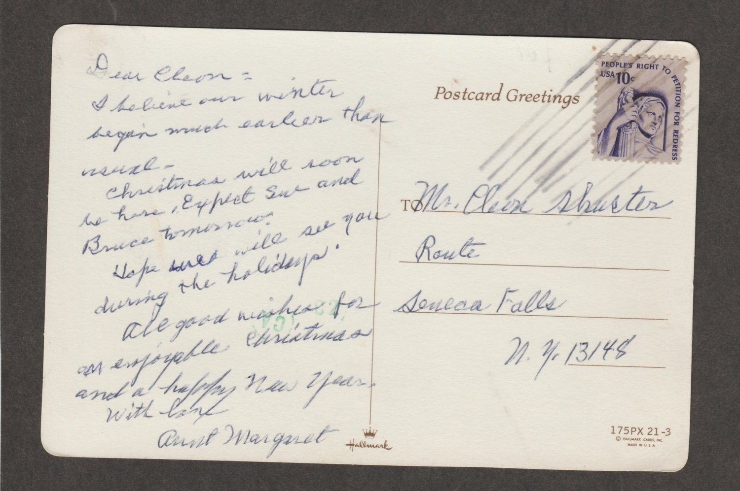 Merry Christmas Holiday Hallmark Postcard Horse and Sleigh