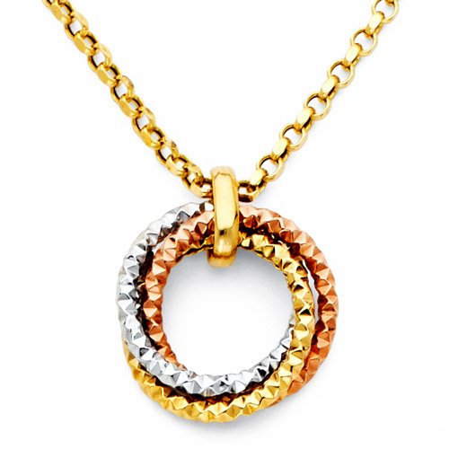 14K Tri Color Gold Three Ring Circle Necklace
