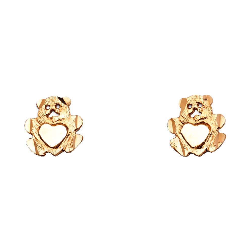 14K Yellow Gold Teddy Bear Earrings
