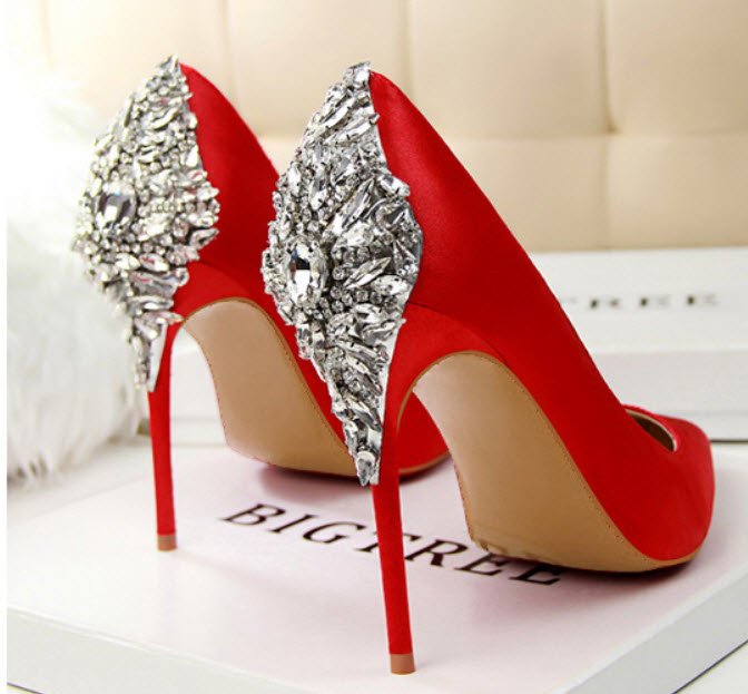 86h092 luxury pointy pump w rhinestones and gem back, available US Size ...
